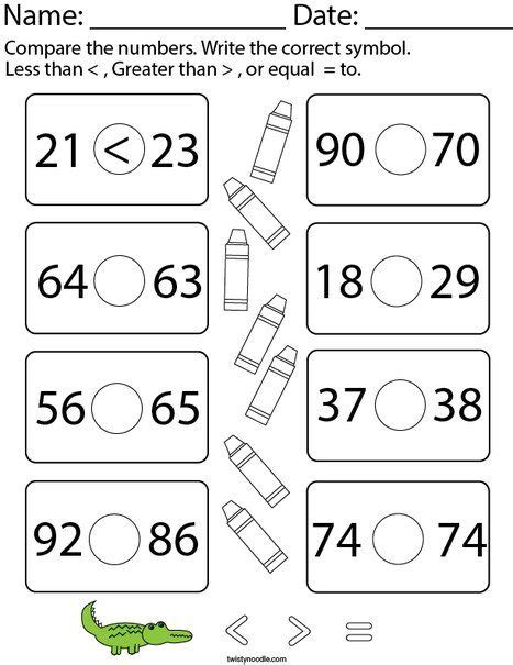 Greater Than Less Than Equal Worksheets