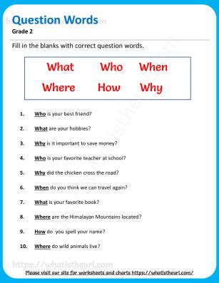 Question Words For Grade Exercise Your Home Teacher