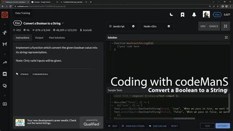 Codewars 8 Kyu Convert A Boolean To A String Javascript YouTube