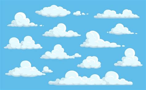 Nubes De Dibujos Animados En El Cielo Azul Vector Premium