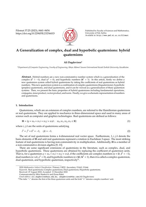 pdf a generalization of complex dual and hyperbolic quaternions hybrid quaternions