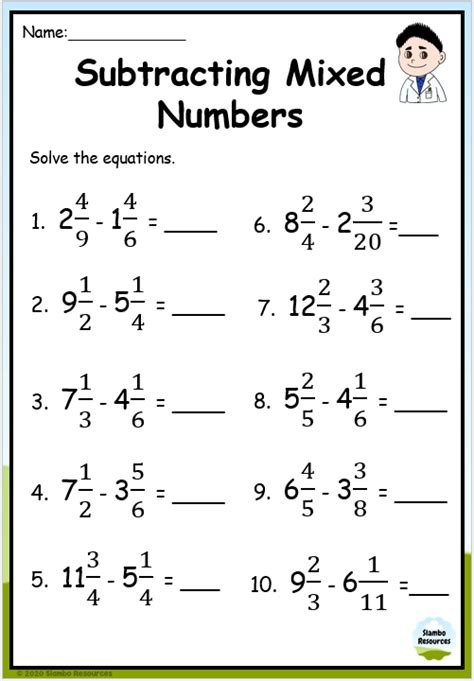 adding and subtracting mixed numbers with unlike denominators worksheets printable and