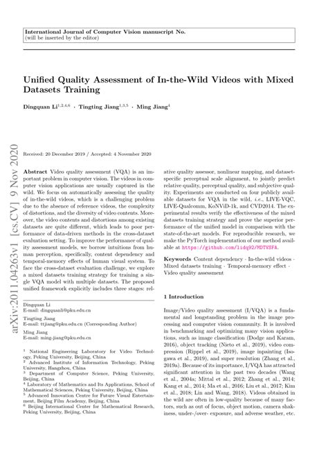 pdf unified quality assessment of in the wild videos with mixed datasets training