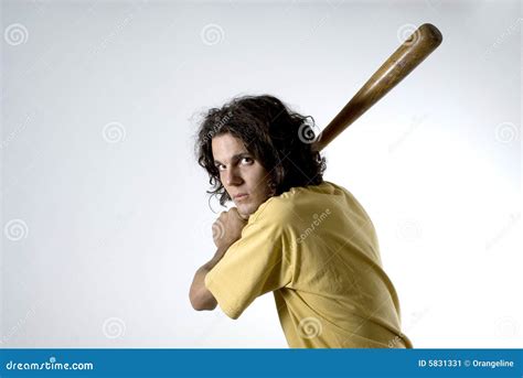 Man Posing With Baseball Bat Horizontal Stock Image Image Of Adult