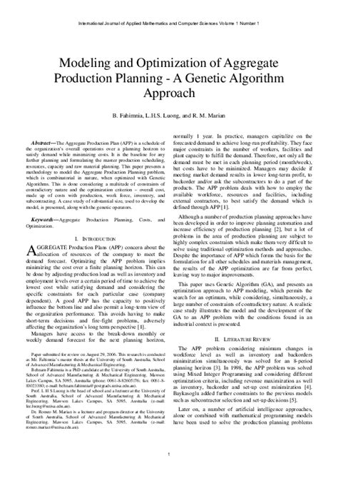 pdf modeling and optimization of aggregate production planning a genetic algorithm approach