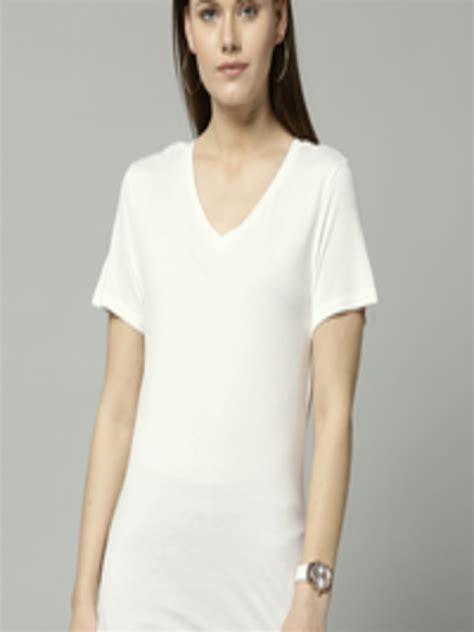Buy Marks Spencer Women White Solid V Neck T Shirt Tshirts For