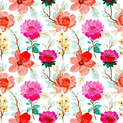 Padrão sem emenda de flor rosa aquarela e folhas verdes Vetor Premium
