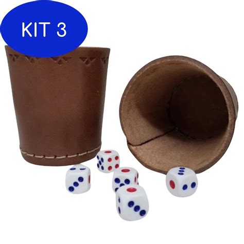 Kit 3 Copo De Couro Para General E 5 Dados Em Abs em Promoção na Americanas