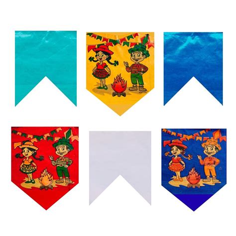 06pct Bandeira Bandeirinha Plástica Estampada Festa Junina DHS SHOP