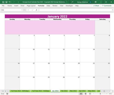 Calendar Printable Free Excel Sally Powell