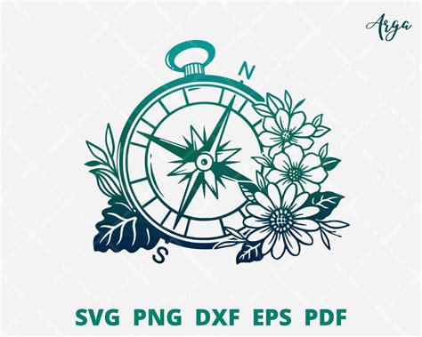 Compass With Flower Svg Compass Rose Svg Vintage Compass Etsy Canada