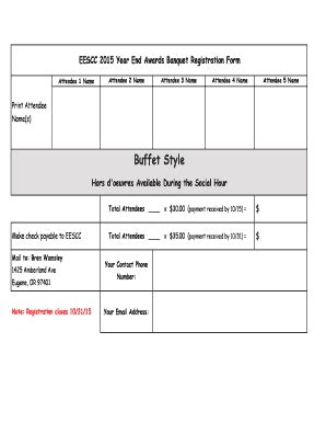 Fillable Online Eescc Jim 2015 Banquet Registration Form Eescc Fax