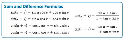 trig sum and difference formulas worksheet
