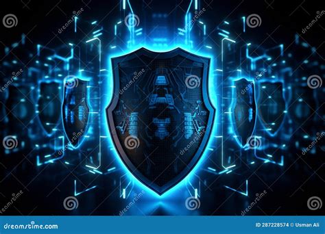 Cyber Security Shield Protecting Digital Data Network Ai Stock