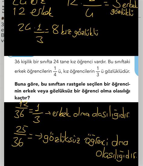 36 kişilik bir sınıfta 24 tane kız öğrenci vardır Bu sınıftaki erkek