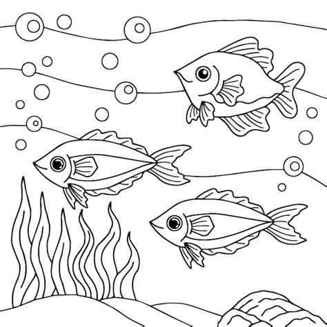 Diseño de página para colorear de contorno de peces acuáticos para