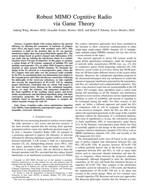 pdf robust mimo cognitive radio via game theory