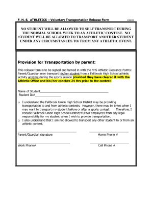 Fillable Online FHS ATHLETICSVoluntary Transportation Release Form Fax
