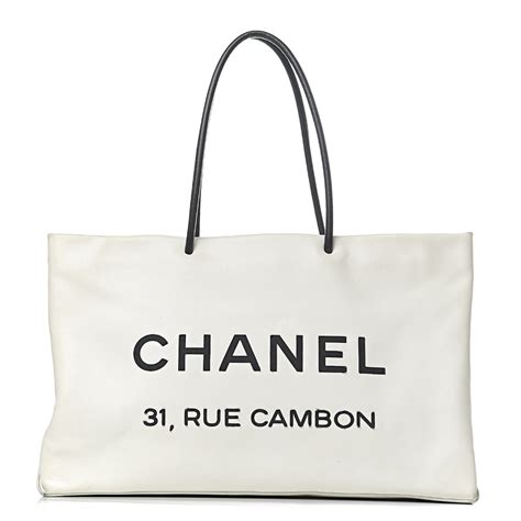 Chanel Calfskin Large Essential Rue Cambon Tote White Black