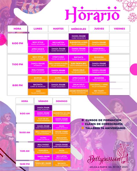 Horario de Clases Bellypassion Clases de danza árabe en Bogotá
