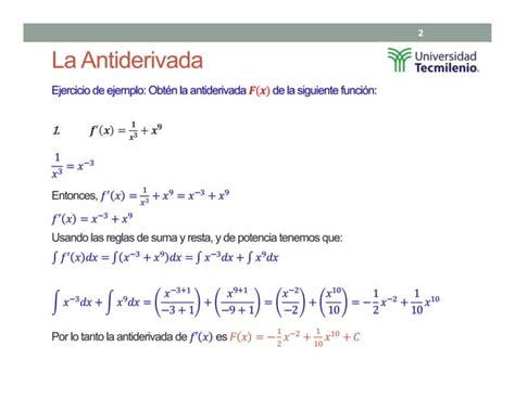 Ejemplo para obtener la antiderivada de una función usando la regla de