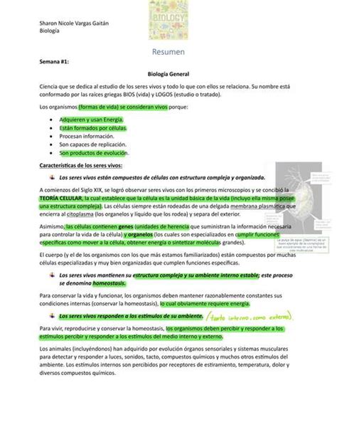 Resumen De Biolog A Sharon Vargas Gait N Udocz