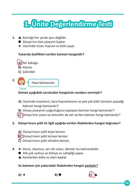 3 Sınıf Fen Bilimleri Meb Yayınları Sayfa 33 Cevapları