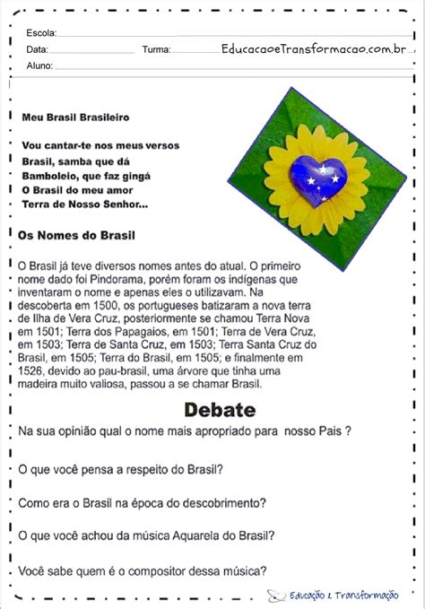 Atividades de Interpretação de Texto Copa do Mundo Meu Brasil