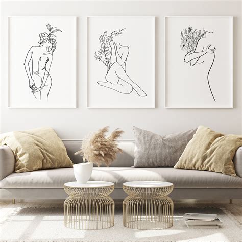 Flower Naked Woman Line Art Set Abstract Woman Body Line Etsy