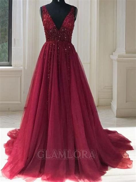 A Line Flattering V Neck Sleeveless Sweep Train Tulle Dress With