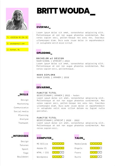 Voorbeeld CV Template Student Starter Cv Template Student Creative