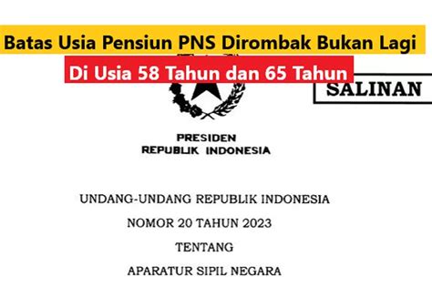 RESMI Batas Usia Pensiun PNS Dirombak Menurut UU ASN No 20 Tahun 2023