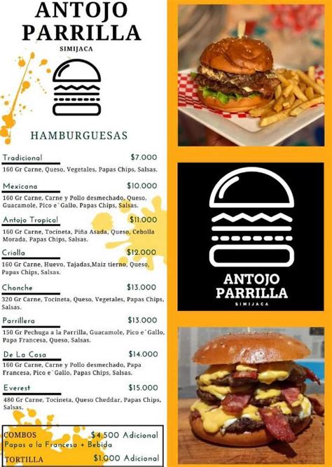 Menu at Antojo Parrilla Restaurante Bar Simijacá