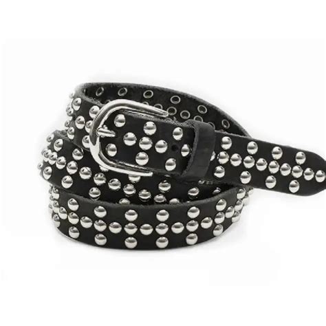 Buy Silver Rivet Studded Belt Black Leather Leatherbeltsonline