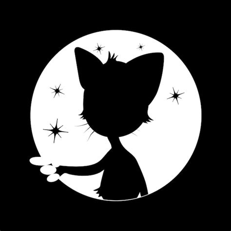 Silueta De Un Gato Negro En El Fondo Del Cielo Estrellado La Luna