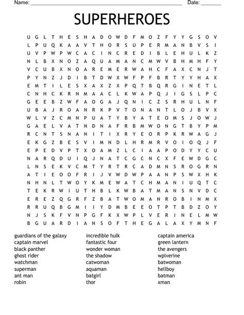 SUPERHEROES Word Search WordMint