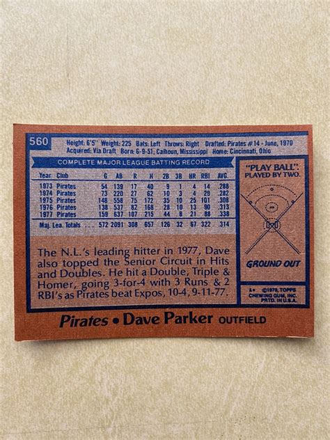Topps Dave Parker Pittsburgh Pirates Nice Card From A