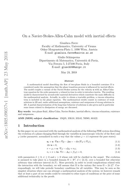 pdf on a navier stokes allen cahn model with inertial effects