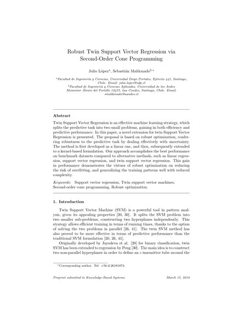 pdf robust twin support vector regression via second order cone programming