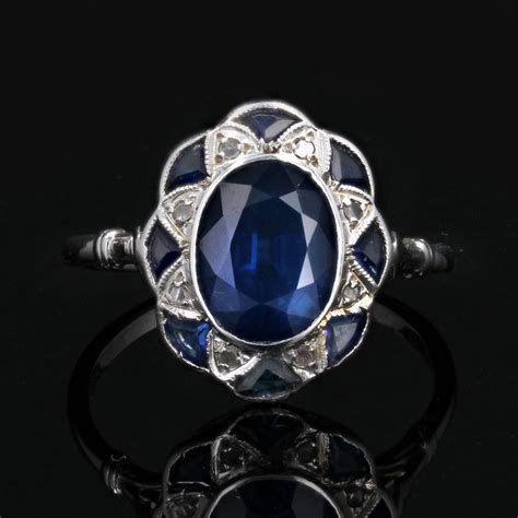 Proantic Bague Art Déco Saphirs Diamants Ovale