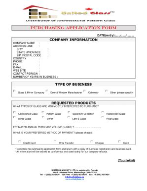 Fillable Online NEW DISTRIBUTOR APPLICATION FORM UNITED GLASS Fax