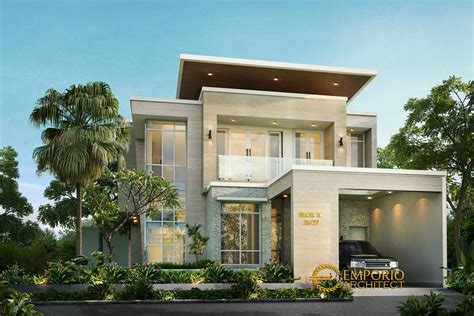 Desain Tampak Depan Rumah Modern Tropis 2 Lantai Bapak Okov Di