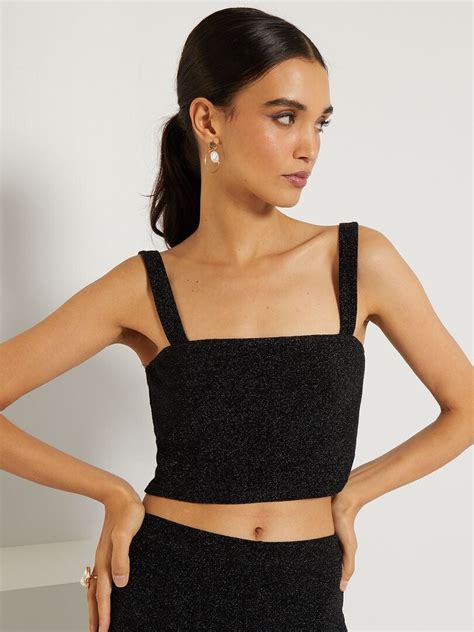 Crop Top En Maille Brillante Noir Kiabi 6 00
