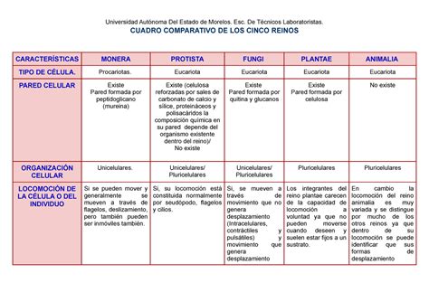 Cuatro Comparativo De Los Reinos Biolog A Cuadro Comparativo De The