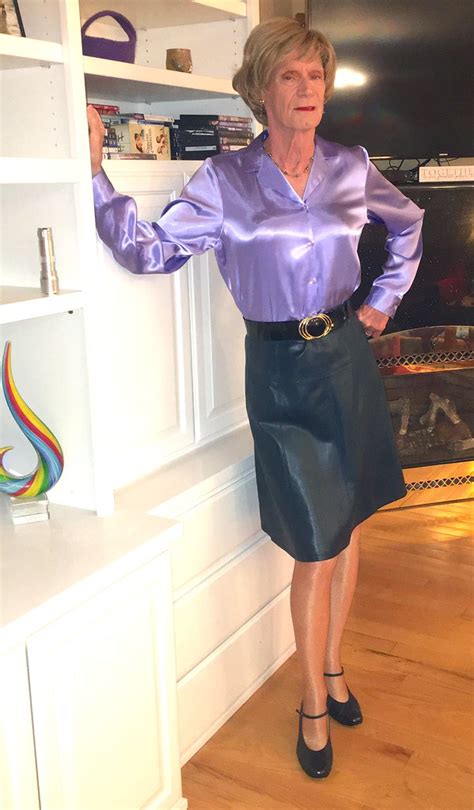 Blue Satin Blouse With Navy Leather Skirt Perhaps A Bit Da Flickr