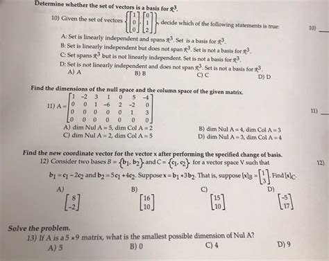 solved determine whether the set of vectors is a basis for