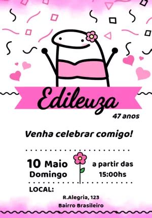 Convite Aniversário Flork Feminino Edite grátis nosso editor online
