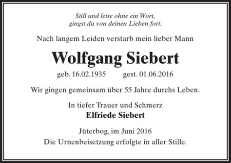 Traueranzeigen Von Wolfgang Siebert Trauer Anzeigen De