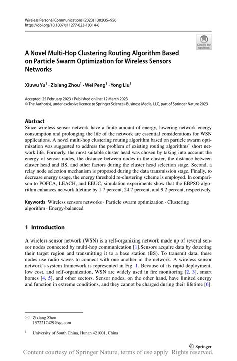 a novel multi hop clustering routing algorithm based on particle swarm optimization for wireless