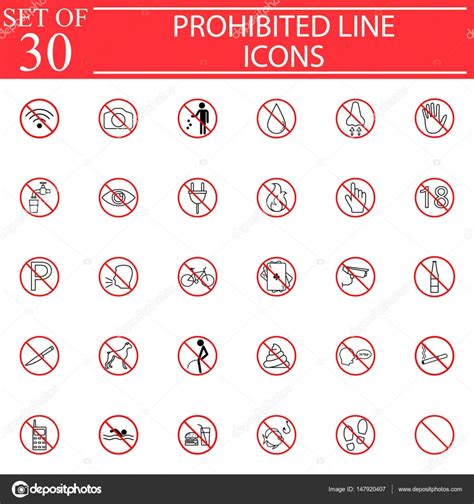 Prohibited Signs Line Pictograms Package Forbidden Symbols Collection